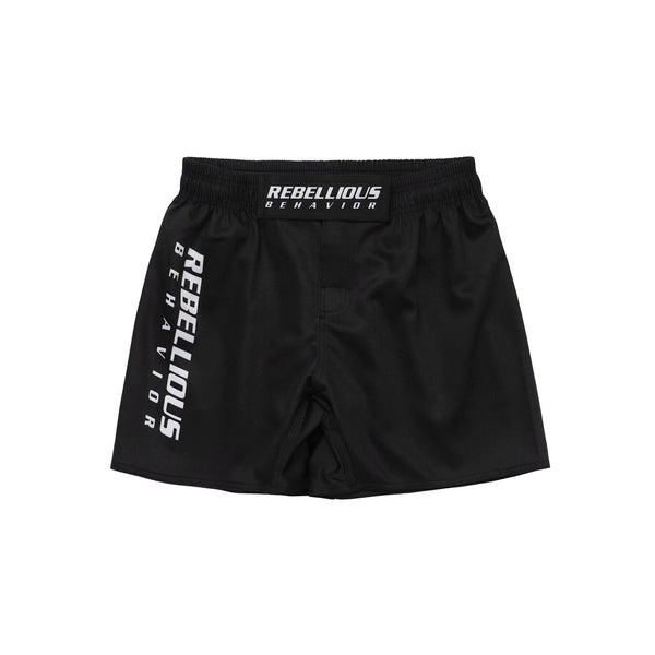RBLS SP LOGO FIGHT SHORTS BK – REBELLIOUS BEHAVIOR